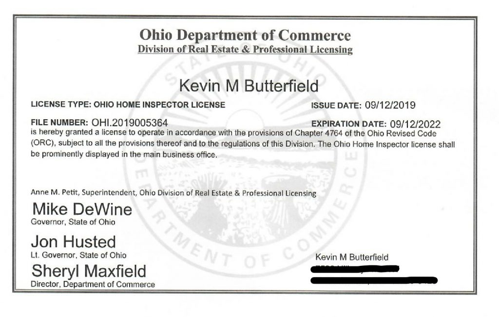 Licenses & Insurance - S H Fox Home Inspections