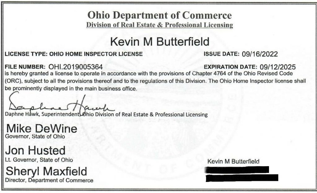 Licenses & Insurance - S H Fox Home Inspections